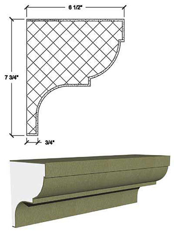 Cornice, 6-1/2 inch wide x 7-3/4 inches height x 8 foot